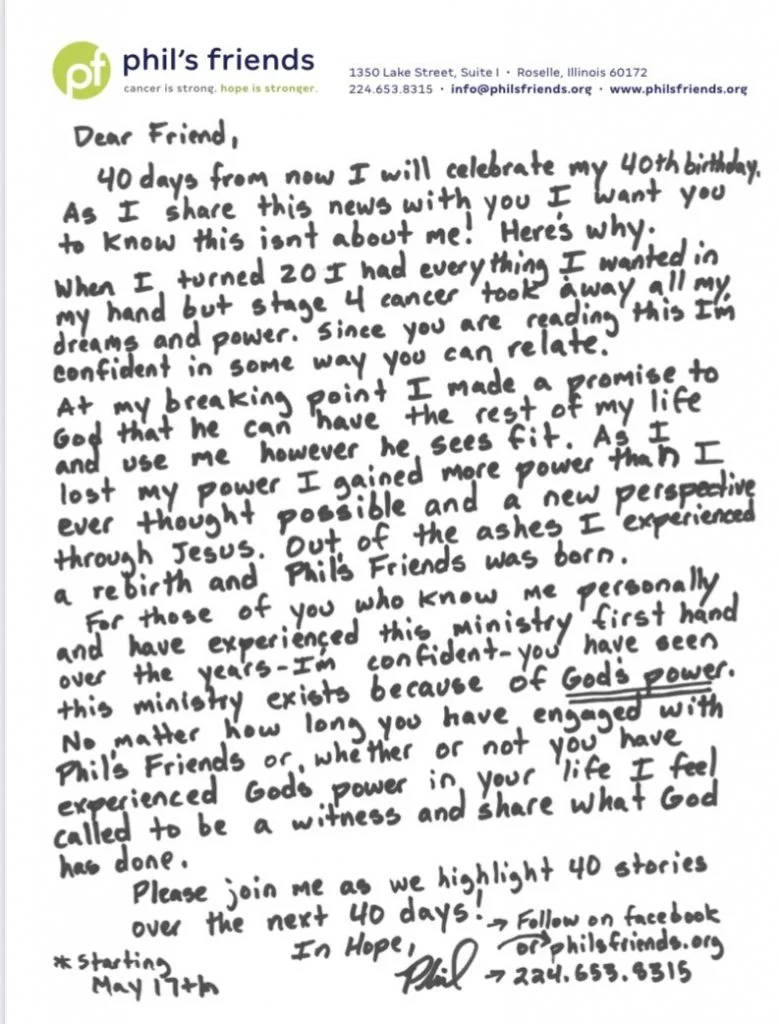 A Letter From Phil Zielke | Phil's Friends | Cancer Care Packages Wheaton